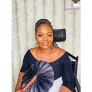 Ahiastring African Fabric Folding Fan: Church, Ankara, Leather, Wedding, Sports, and Pouch Included!