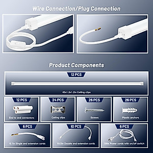 BBOUNDER 12 Pack T8 LED Shop Light 4FT, 4200LM Super Bright Led Tube Light, 6500K Cool Daylight, 40W Equivalent 250W, Linkable Integrated Light Fixture with Plug for Garage, Workshop, Warehouse