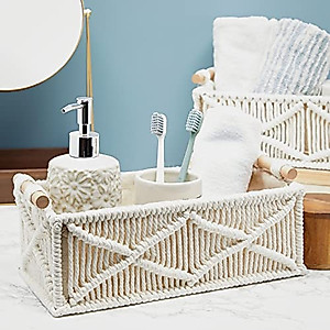 2 Pack Macrame Storage Basket for Nursery, Bohemian Style Home Decor and Nursery (2 Sizes, White)