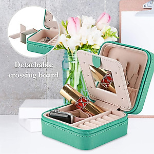 ProCase Small Jewelry Organizer Box for Travel, Portable Mini Jewelry Travel Case with Zipper Mirror for Rings Necklaces Bracelets Earrings, Gift for Women Girl -Teal