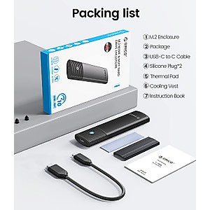 ORICO M.2 NVMe SATA SSD Enclosure Adapter Tool-Free, USB C 3.2 Gen 2 10Gbps NVMe, 5Gbps NGFF SATA PCIe M-Key(B+M Key) 2230/2242/2260/2280, Aluminum External M2 Reader Support UASP Trim- PWDM2-BK