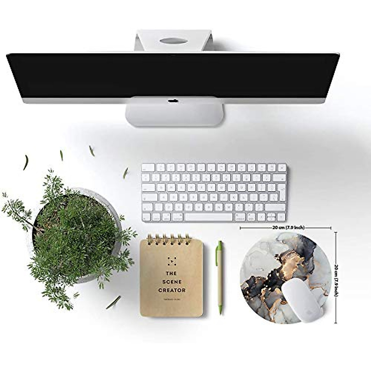 Black White Gold Marble Round Mouse Pad,Beautiful Mouse Mat, Cute Mouse Pad with Design, Non-Slip Rubber Base Mousepad, Waterproof Office Mouse Pad, Small Size 7.9 x 0.12 Inch