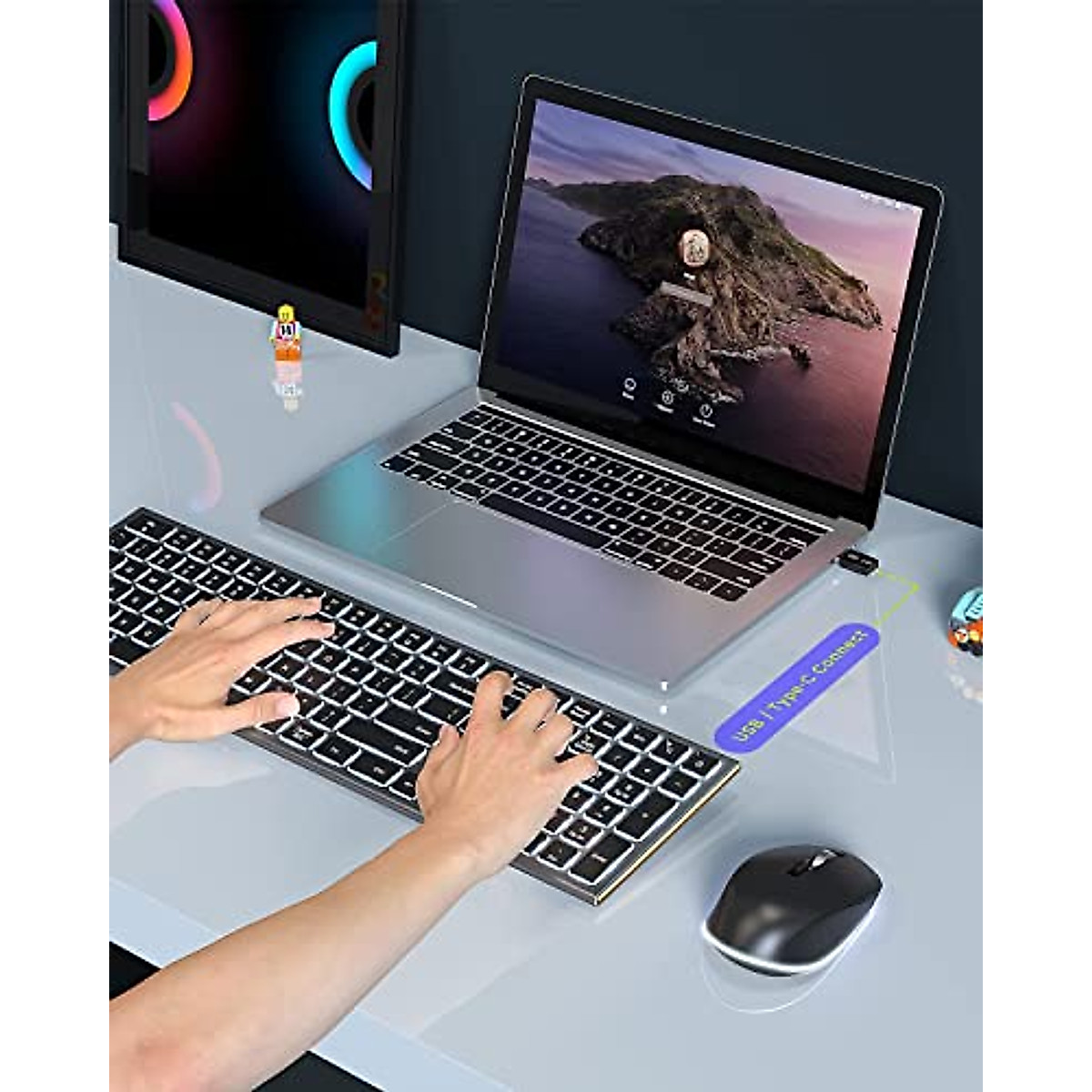 Backlit Wireless Keyboard and Mouse for Mac- seenda Rechargeable Silent Full Size Cordless Keyboard and Mouse Combo, Compatible with Mac OS, Windows 7/8/10, MacBook air/pro, Laptop (Black)