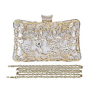 CORIOS Rhinestone Evening Bag for Women Crystal Clutch Bag Sparkly Sequin Glitter Handbag Floral Shoulder Bag Bridal Wedding Purse Crossbody Bag for Wedding Cocktail Party Banquet Prom Silver