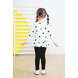 CuteMe Toddler Baby Girls Clothes Set Cute Star Print Long Sleeveand and Pants 2 Pieces Outfits (002,White,110)