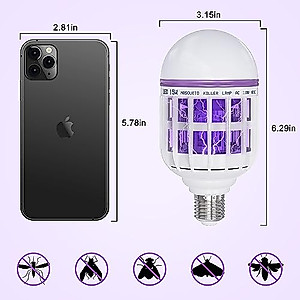 2 Pack Bug Zapper Light Bulbs, 2 in 1 Mosquito Light Bulb, Flying Insect Trap UV LED Lamp for Patio and Indoor