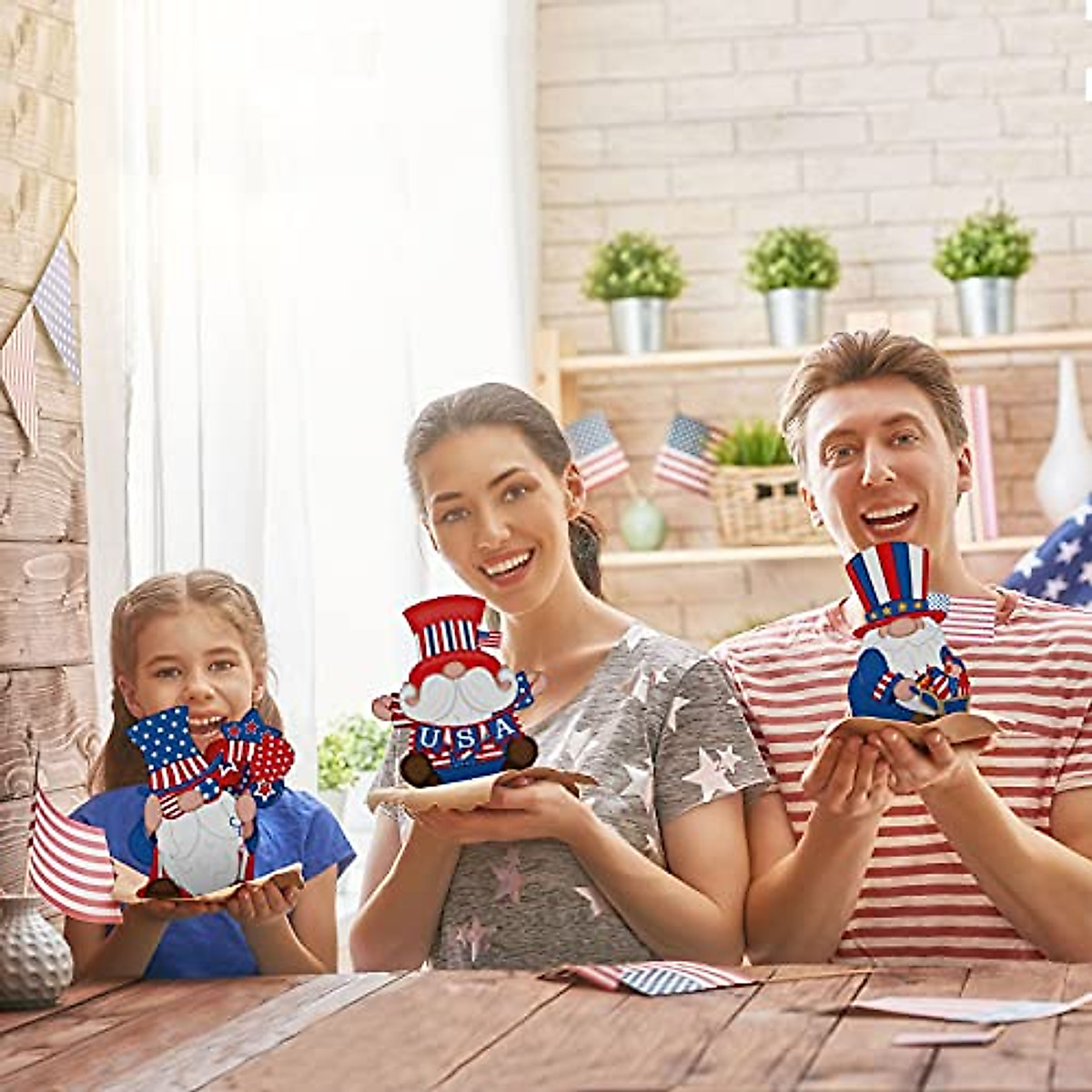 3 Pieces Patriotic Table Decorations American Gnome Wooden Signs Wood Freestanding Table Centerpieces for American Independence Day Memorial Day Veteran Day Party Decor (Chic Style)