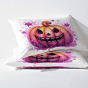 Pumpkin Sheets Twin Size, Halloween Spooky Bed Sheets, Patterned Bedding Sheets & Pillowcases 3 Piece Set - Soft Microfiber Deep Pocket Fitted Sheet & Flat Sheet & Pillow Case Z1-&-66