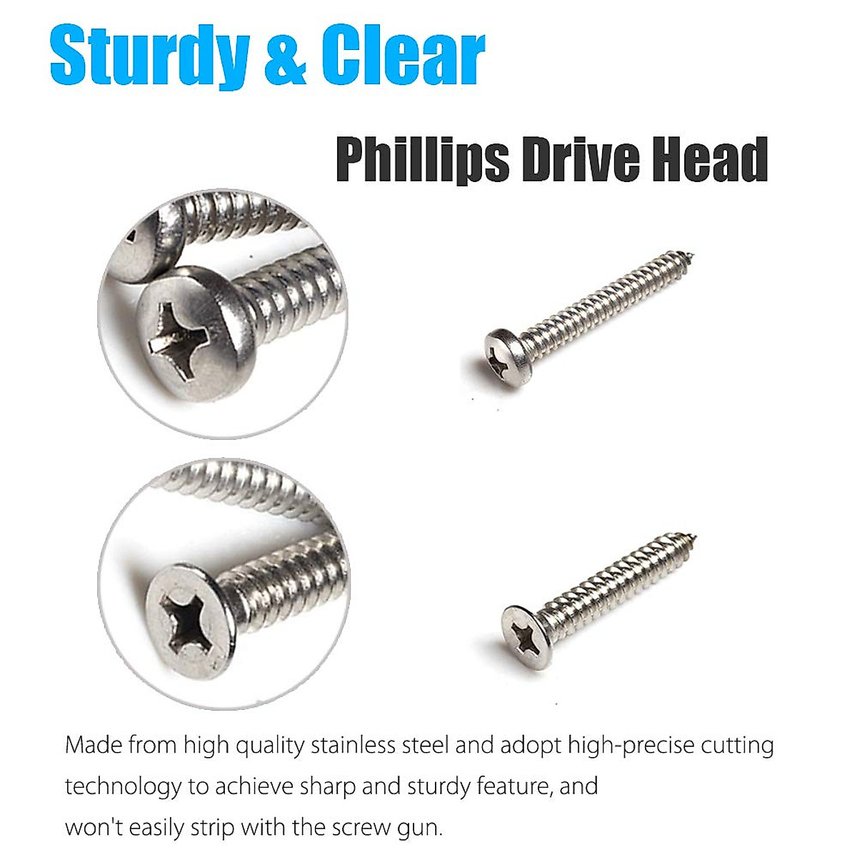 CASAON 570Pcs Self Tapping Screws Assortment Set, M3/M4/M5/M6 304 Stainless Steel Sheet Metal Screws Kit, Phillips Drive Wood Screw Assortment 570pcs (285pcs Round Head and 285pcs Flat Head)