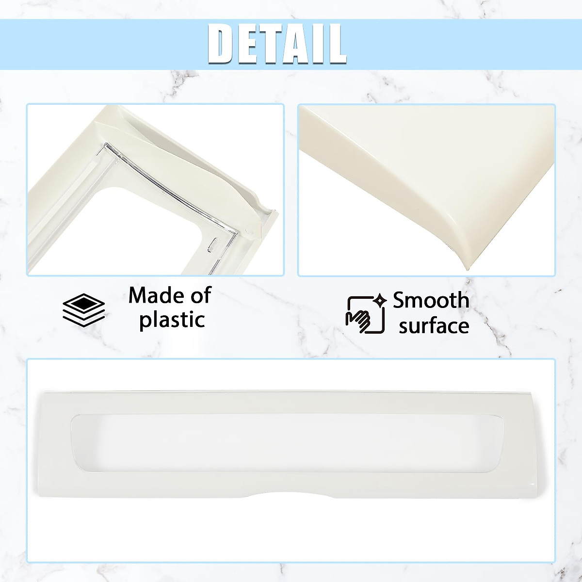 HECASA W10827015 AP5985816 PS11723190 Refrigerator Pantry Drawer Door Compatible with Whirlpool Refrigerator Plastic Clear White 67005903 Replacement only