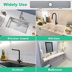 32 Inch Sink Splash Guard, Kitchen Sink Drying Mat, Countertop Faucet Drip Catcher Tray, Sponge Holder (Gray)