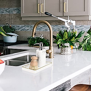 Luxspire Bathroom Vanity Tray, Ceramic Decorative Tray Jewelry Counter Storage Organizer, Gold Edged Dresser Kitchen Sink Tray for Perfume Candle Holder Bathroom Accessories -S- Matte White