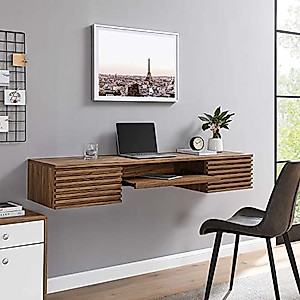 Modway Render 60" Mid-Century Modern Wall-Mount Office Desk in Walnut
