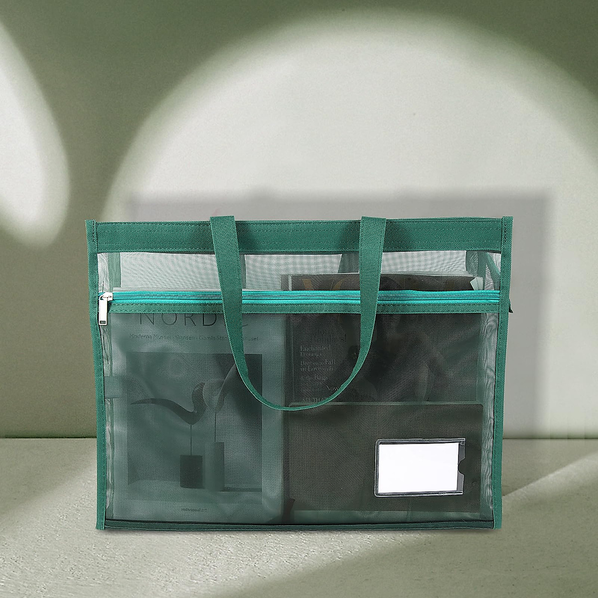 WOLUNSI Large Mesh Art Portfolio Tote Zipper Bag, Light Weight 13x17 Carrying Storage Pouch For Poster, Sketching, and Drawing with Label