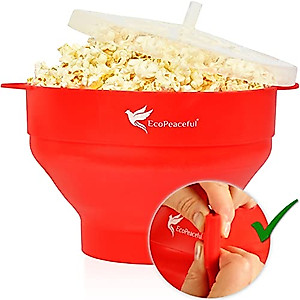 EcoPeaceful Silicone Microwave Popcorn Popper Collapsible Bowl - 100% Pure Silicone - LFGB Food Grade - No Fillers, BPA-free, Vegan, Reusable, Plastic-free, Eco-Friendly