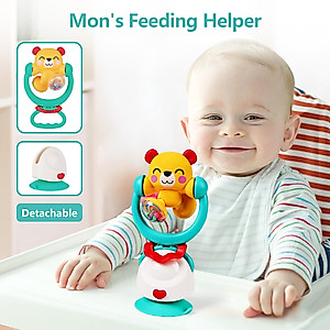 iPlay, iLearn Baby High Chair Toys, Infant Suction Table Rattle Set 6-12 Month, Early Development Grab Spin Sensory Stocking Gift Stuffer for 9 18 Month, 1 2 3 Year Old Toddler Boy Girl-Octopus & Bear