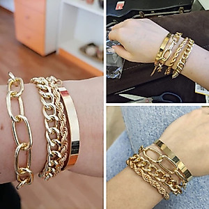 RINHOO Layered Bracelets 18k Gold Plated Bracelets For Women 4PCS Simple Multiple Chain Bracelets Set Dainty Assorted Link Bangle Bracelets Adjustable Punk Jewelry (4Pcs Gold Bracelet)
