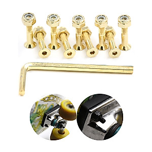 Skateboard Hardware 9PCS Bolts Set Deck Mounting Screws Nuts Hex Key Skate Parts Outfits Color Fasteners Longboard Cruiser Best Mounting Parts Silver Golden Green 1 1/4" 1" 7/8" (Golden, 0.88)