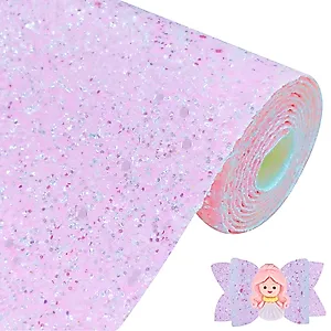 Greatdiy Sparkly Soft Pink Chunky Glitter Faux Leather Roll 12 x 52 inch Shiny Solid Color Synthetic Leatherette PU Fabric for Bows Earrings (17015#7)