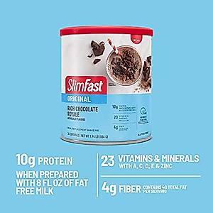 SlimFast Meal Replacement Powder, Original Rich Chocolate Royale, Shake Mix, 10g of Protein, 34 Servings
