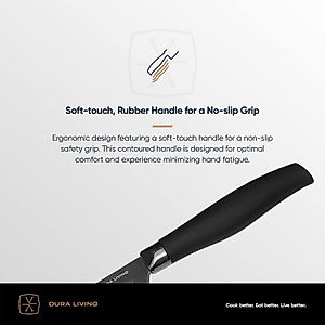 DURA LIVING Paring Knife - 3.5 Inch Black Nonstick Titanium Plated Stainless Steel Ultra Sharp Blade, With Ergonomic Comfort Grip Handle Kitchen Knife, With Matching Sheath