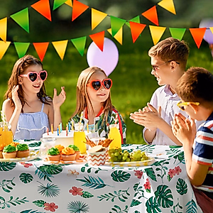 Labeol Hawaiian Tablecloth, 3 PCS Hawaiian Luau Palm Leaves Disposable Plastic Rectangular Tablecloths, Tropical Party Decorations for Summer Beach Dining Birthday Party Supplies