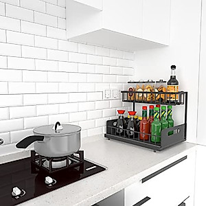 Under Sink Organizers and Storage, Bathroom Organizer Under Sink with Sliding Storage Drawer, 2-Tier Pull Out Kitchen Cabinet Sink shelf, Multi-purpose Under Sink Shelf for Bathroom Kitchen, Black