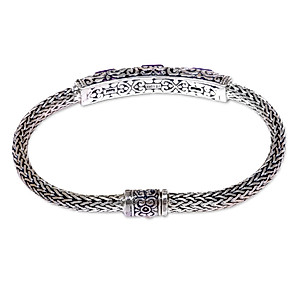 NOVICA Artisan Handmade Gold Accent Amethyst Braided Bracelet Bali Silver Sterling Purple Pendant Indonesia Birthstone Balinese 'Bedugul Temple'