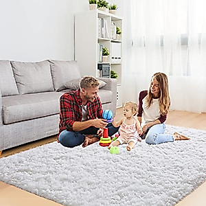 Area Rugs for Living Room Bedroom: 4x6 Feet White Super Soft Fluffy Shag Plush Rugs Carpet for Kids Girls Boys Nursery Playroom Dorm Room Teen Room Decor