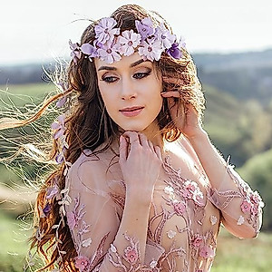 PartyforU Pink Flower Headpiece for Women - Bohemian Floral Crown Woodland Hippie Headband for Women Wedding Bride Bridesmaid Renaissance Party Renfaire