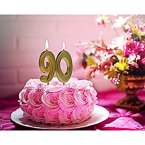 Gold 90th Birthday Candles,Number 90 Cake Topper for Party Decoration