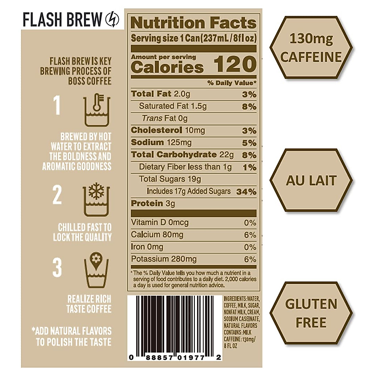 BOSS Coffee by Suntory - Japanese Flash Brew Coffee with Milk, 8oz 12 Pack, Imported from Japan, Au Lait, Espresso Doubleshot, Ready to Drink, Contains Milk, No Gluten
