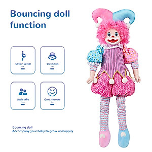 GARUNK 37.4" Pink Plush Clown Doll with Retractable Arms & Legs, Cute Baby Girl Birthday Gift