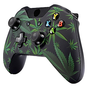 eXtremeRate Hydro Dipped Front Housing Shell Faceplate Cover Replacement Parts for Standard Xbox One Controller (Fits Both with 3.5mm Jack and Without 3.5 mm Jack) (Green Weeds)