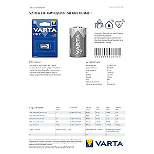 Varta Professional Litium CR2 3V Battery 6206