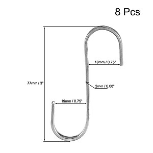 uxcell Stainless Steel S Hooks 3" Flat S Shaped Hook Hangers for Kitchen Bathroom Bedroom Storage Room Office Outdoor Multiple Uses 8pcs