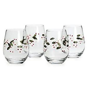 Pfaltzgraff Winterberry Goblets, 20oz Stemless Wine, Multicolor