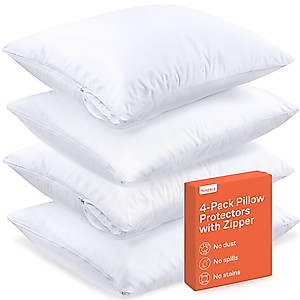 Niagara 4 Pack Pillow Protectors Cases Covers Standard 20x26 Zippered Set White Soft Brushed Microfiber Reduces Respiratory Irritation Physical Threapy Clinics Hotels (4 Pack Standard)
