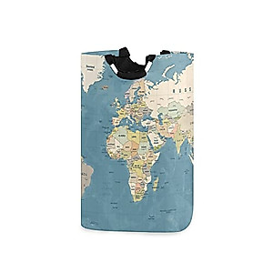 WELLDAY Laundry Hamper with Handle World Map Laundry Baskets Foldable Dirty Clothes Basket Large Storage Laundry Organizer