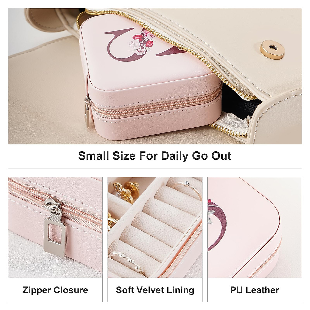 CASEGRACE Travel Jewelry Case Small Jewelry Box for Earrings Rings Necklace Travel Essential Accessories Back to School Portable Jewelry Case for Girls Bridesmaid Gifts Birthday Gift for Women, L