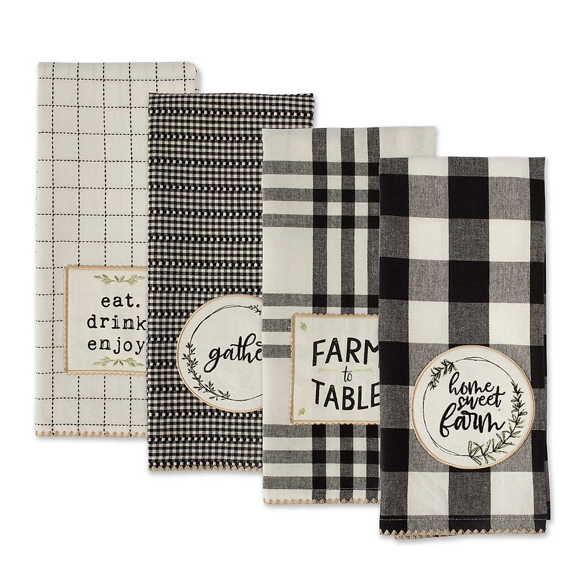 DII Home Sweet Farmhouse Kitchen Collection, Dishtowel Set, 18x28, Black, 4 Count
