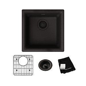 Elkay Quartz Classic ELG1616BK0C 15-3/4" x 15-3/4" x 7-11/16", Single Bowl Dual Mount Bar Sink Kit, Black