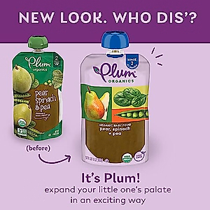 Plum Organics | Stage 2 | Organic Baby Food Meals [6+ Months] | Pear, Spinach & Pea | 4 Ounce Pouch (Pack Of 6)