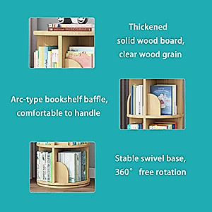 MYOYAY 4-Tier Solid Wood Bookshelf Floor Standing Bookcase 360° Rotation Book Storage Cabinet Magazines Potted Plants Display Stand Holds Up to 200 Books Study Office Home Decoration