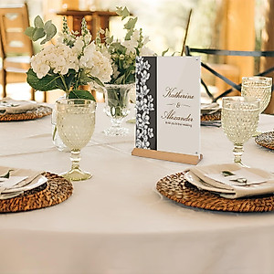 PUJIANG 8.5 x 11 Acrylic Sign Holder with Wood Base 3 Pack,Wood Sign Holder Acrylic Frame Standing Plastic Sign Holder, Double Side Flyer Holder Plexiglass Sign Holder for Store Wedding Front Desk