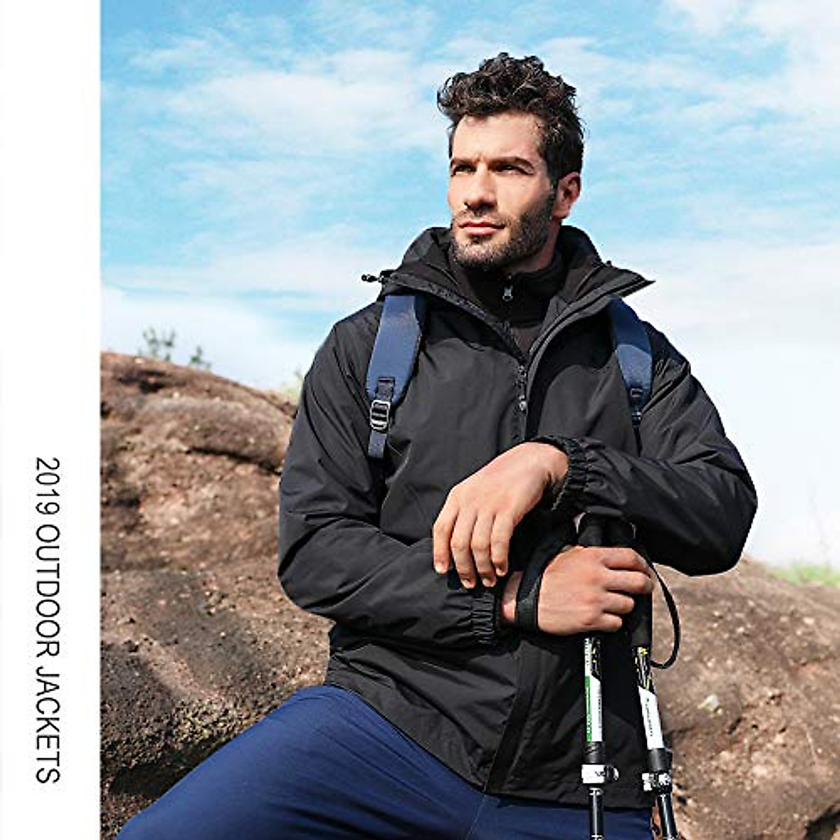 CAMEL CROWN Men’s Ski Jacket 3 in 1 Waterproof Winter Jacket Snow Jacket Windproof Hooded with Inner Warm Fleece Coat Black