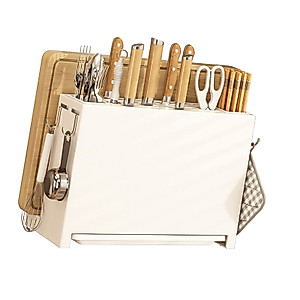 JOROBURO Kitchen Knife Drying Holder, Integrated Chopsticks Cutting Board Storage Rack Organizer, Knife Storage Rack Multi Use Kitchen Utensil Organizer for Kitchen White