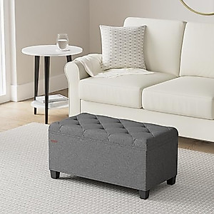 SONGMICS Storage Ottoman Bench, Foot Rest with Legs, 15.7 x 30 x 15.7 Inches, End of Bed Bench, Storage Chest, Load up to 660 lb, for Living Room, Bedroom, Entryway, Dark Grey ULSF068G01