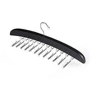 SunTrade Wooden Tie Hanger,24 Tie Organizer Rack Hanger Holder Hook (Black, 24 Hooks)