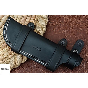 Ottoza Handmade Leather Knife Sheath LEFT HAND Bushcraft Knife Sheath - Hunting Knife Sheath - Survival Knife Sheath - Fixed Blade Knife Sheath Horizontal Carry Black TOP GRAIN LEATHER No:40